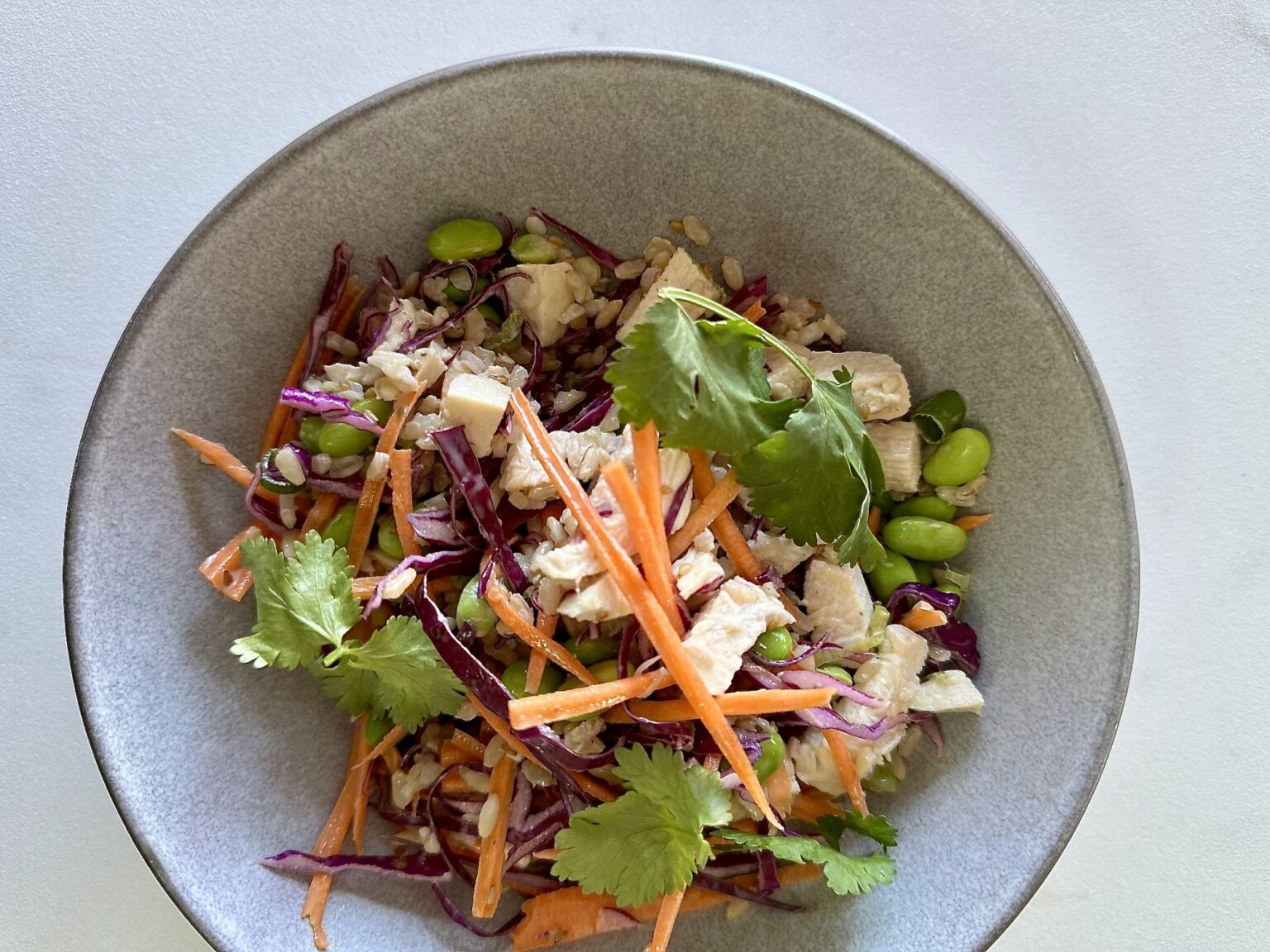 Brown Rice, Edamame & Chicken Salad - Wholesome by Sarah