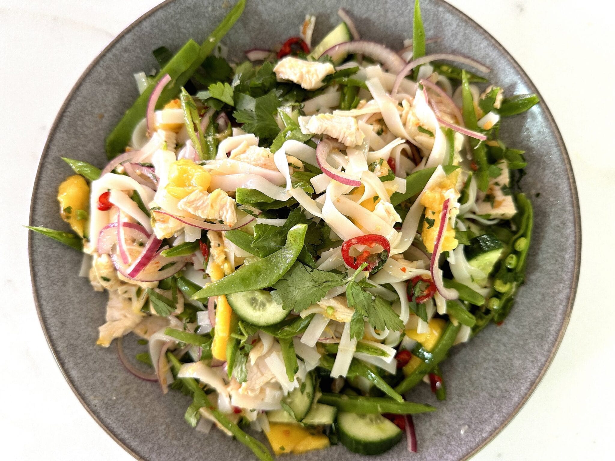 Rice Noodle, Mango & Chicken Salad With A Mint Chilli Dressing ...