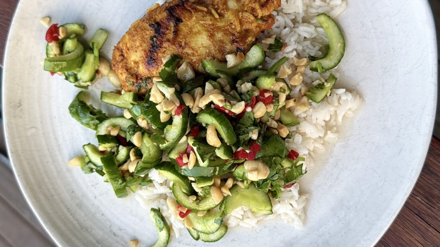 BBQ Coconut Chicken & Fresh Cucumber Salad - Wholesome by Sarah